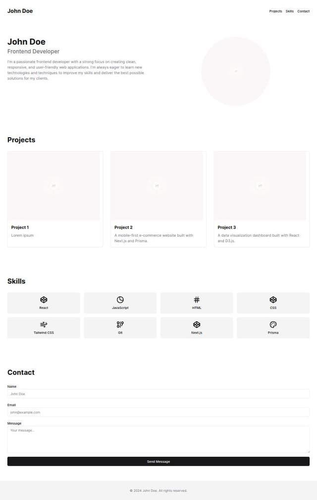 Using HTML5, external CSS and JAVASCRIPT Build a portfolio for fresher | A shadcn/ui and v0 ...