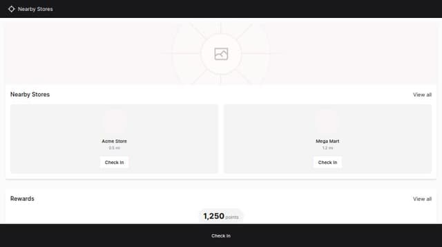 Create me a mobile app for loyalty rewards with a map and a CTA button ...