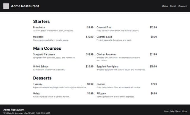 plantilla de menu | A shadcn/ui and v0 generation - v0