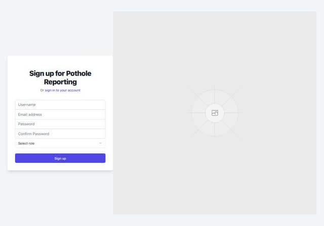Can you help me create a signup page for my pothole reporting app with ...