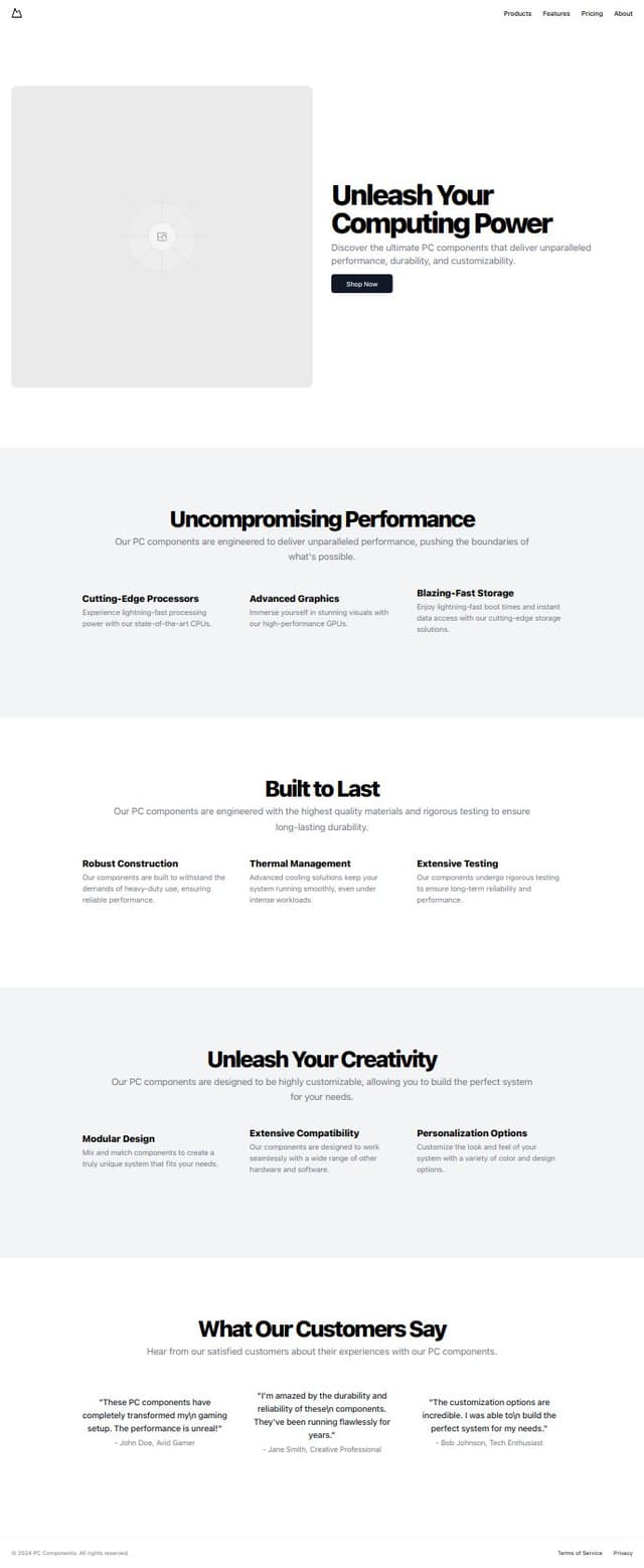 landing page pc components | A shadcn/ui and v0 generation - v0