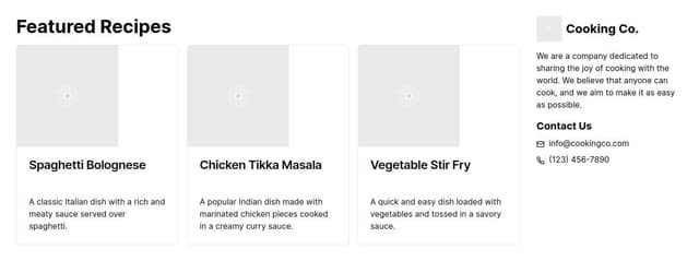 make a website for cooking dishes where there are just main content and ...