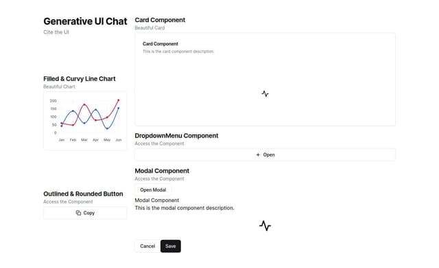 An AI chat interface for generative UI with a sidebar and a lot of ...
