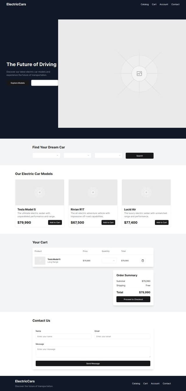 generate a e commerce app to sell electric cars just like tesla | A ...