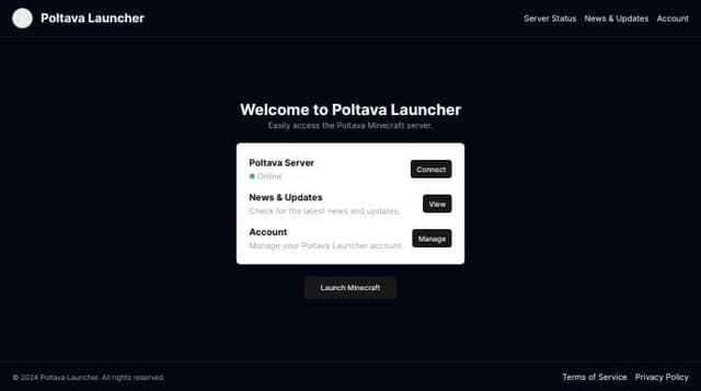 A modern Java Minecraft launcher called "Poltava Launcher" with ability ...