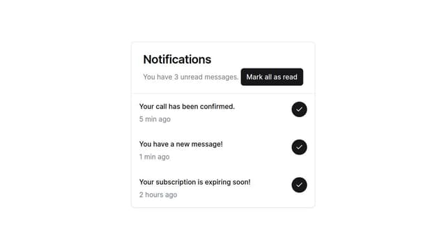 A minimalist tab for notifications. Must have a button to mark as read one notification and a ...