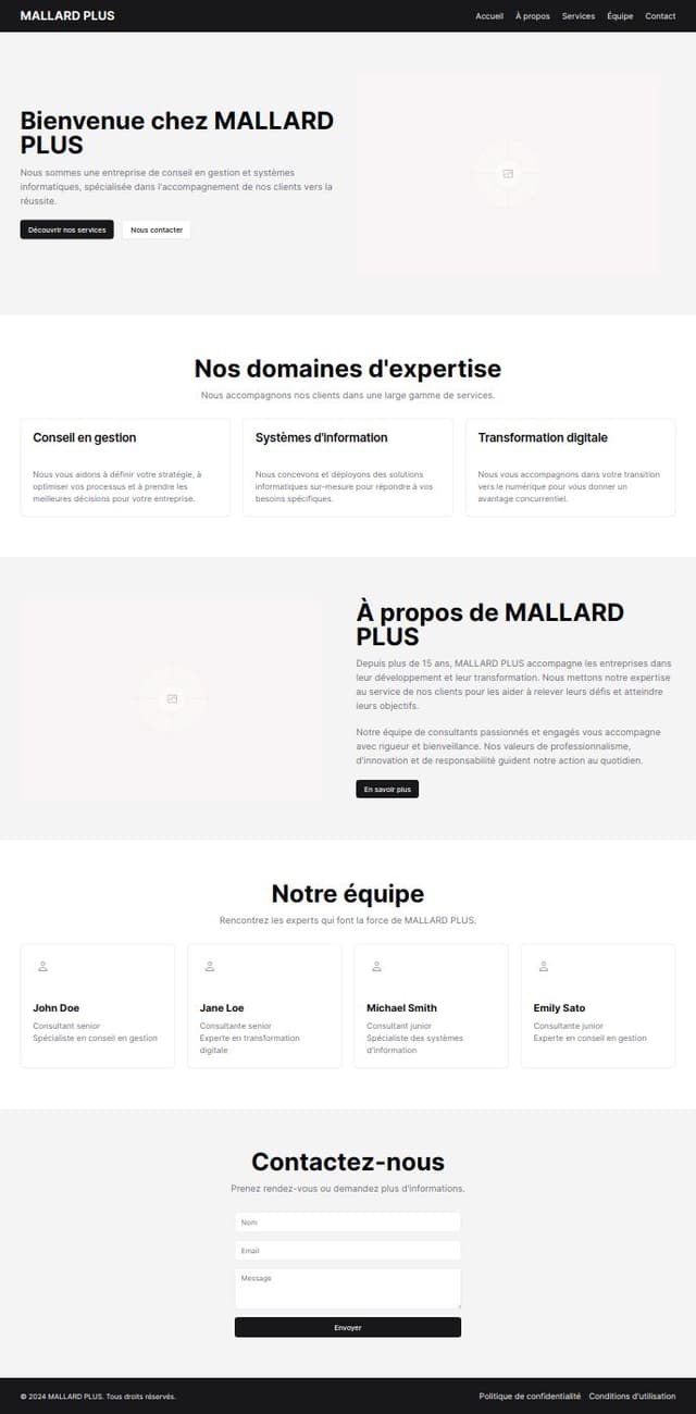 jai besoin dun site vitrine pour MALLARD PLUS, un site de Conseil en gestion & système ...