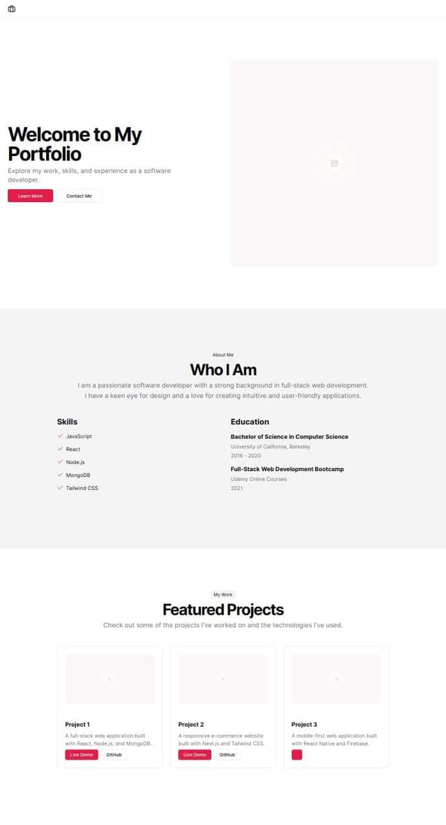 Make a portfolio website with navbar containing Home, About, Project ...