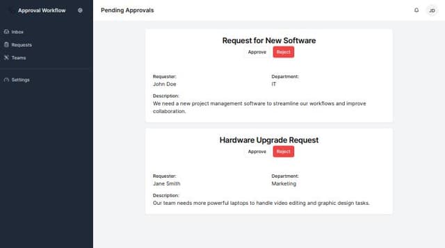 a screen for the approval workflow. make it looks like service now. use ...