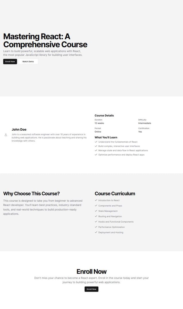 create a registration page for course that contains description ...