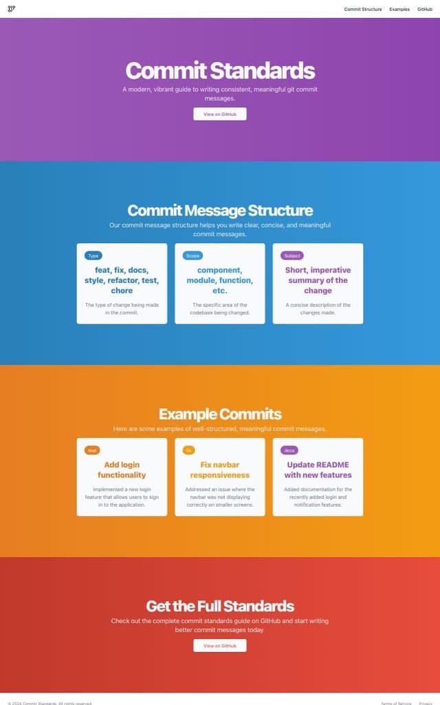 A modern funky looking one-pager specification for a git book commit ...