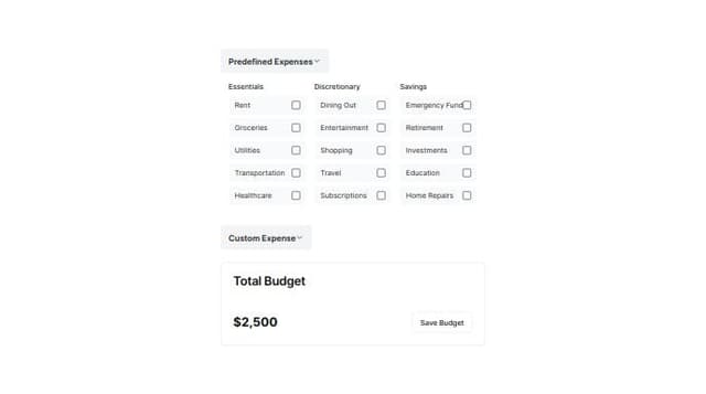 Make a component where you need to place the 20 most common expenses ...