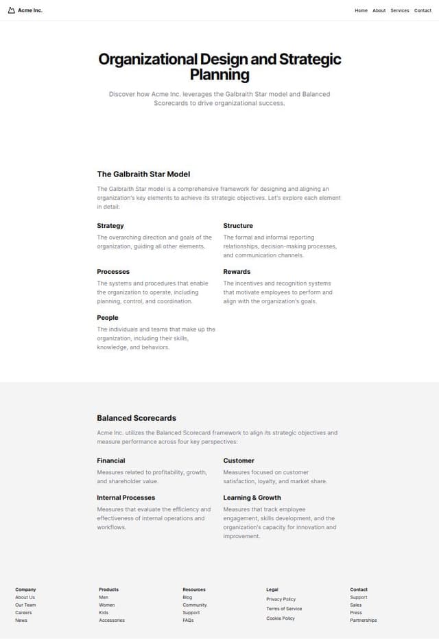 an organizational design page with Galbraith star templates and ...