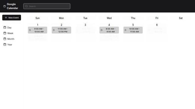 create a google calendar like screen with shadcn and tailwind | A shadcn/ui and v0 generation - v0