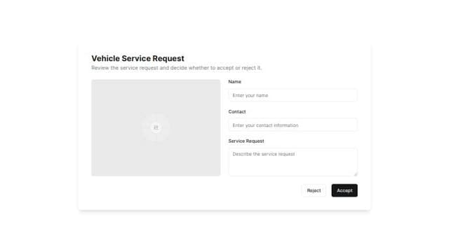 A screen to accept or reject a vehicle service request with a photo | A ...