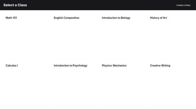 A "Select a class" screen. This is a navigational screen, with links to ...