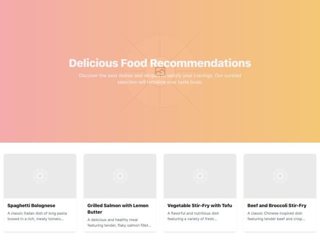 a food recommendation landing page with orange gradient texts | A ...