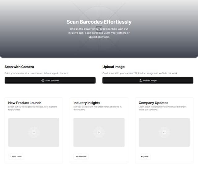 Home screen there is a cover photo and two sections open camera to scan ...