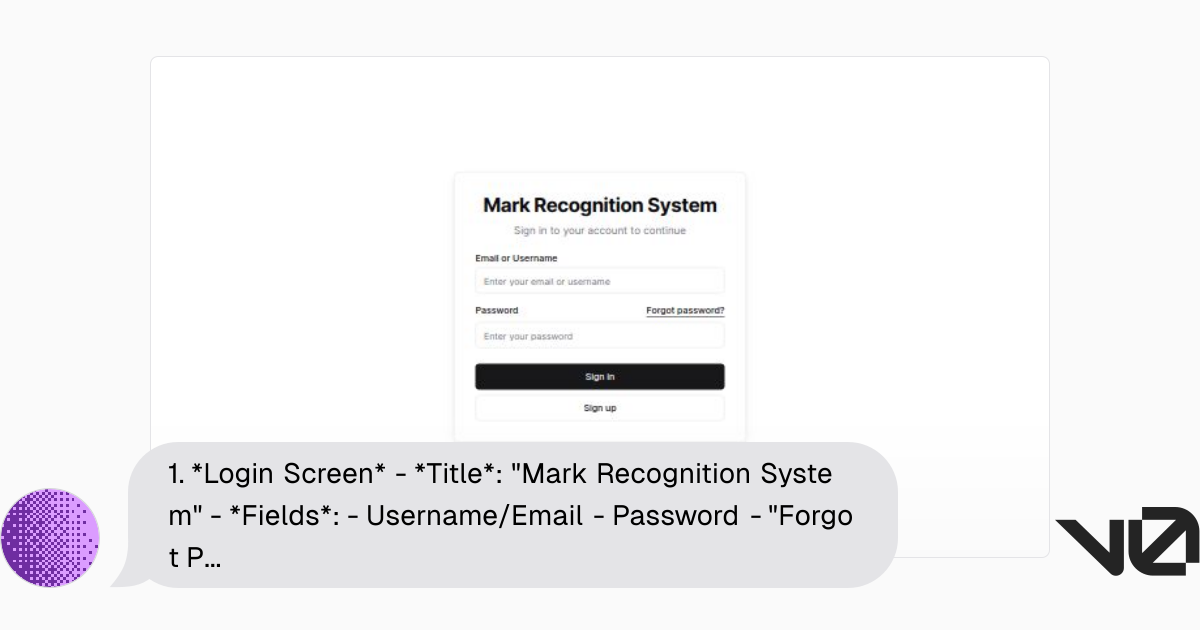 1. *Login Screen* - *Title*: "Mark Recognition System" - *Fields ...