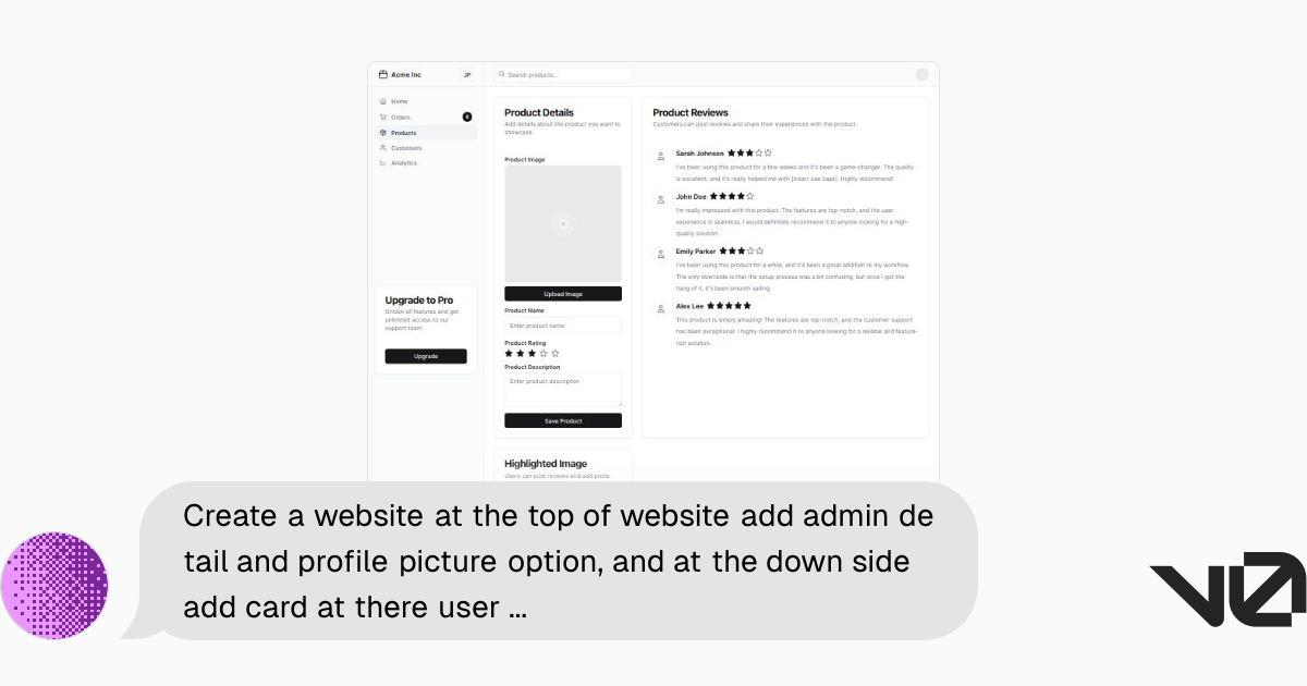 Create a website at the top of website add admin detail and profile ...