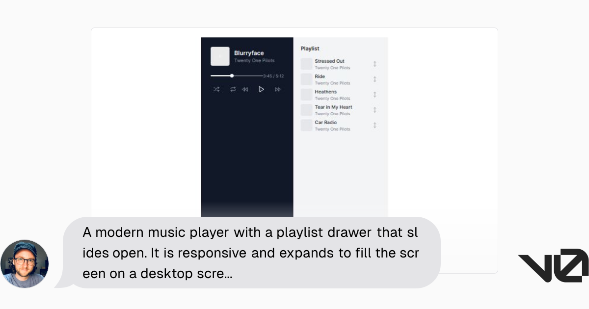 A modern music player with a playlist drawer that slides open. It is ...
