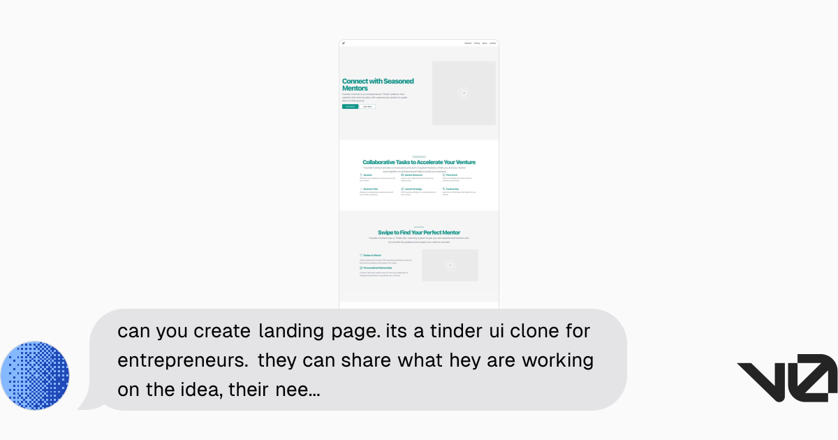 can you create landing page. its a tinder ui clone for entrepreneurs ...