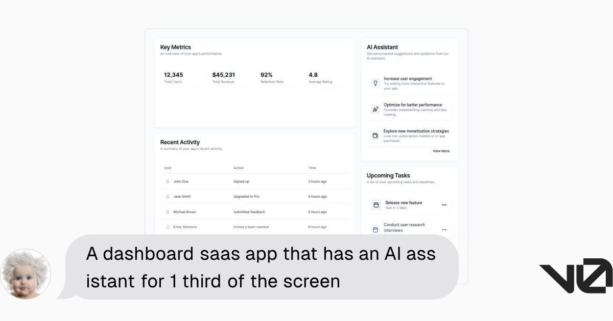 A dashboard saas app that has an AI assistant for 1 third of the screen ...