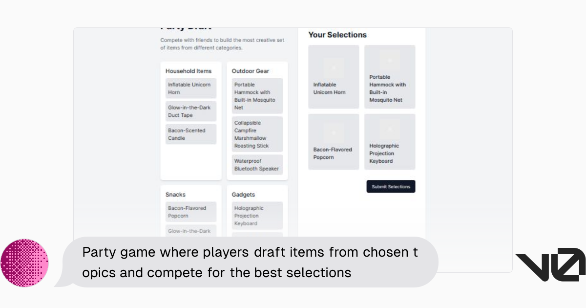 Party game where players draft items from chosen topics and compete for ...