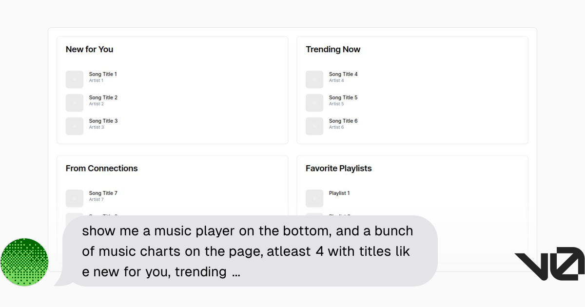 show me a music player on the bottom, and a bunch of music charts on ...