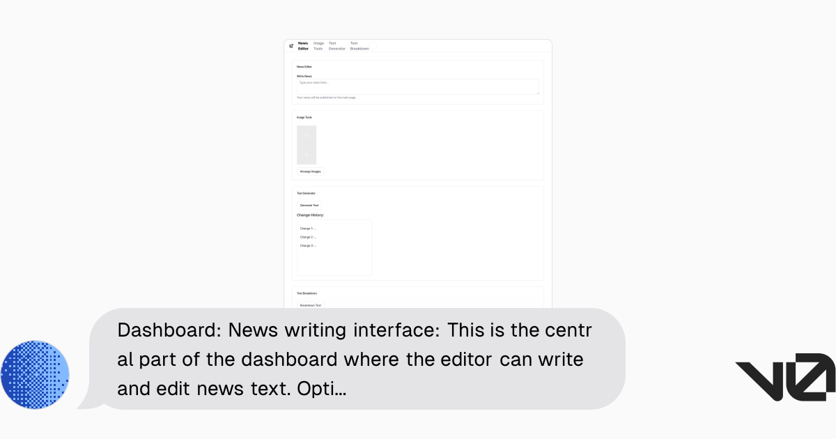 Dashboard: News writing interface: This is the central part of the ...