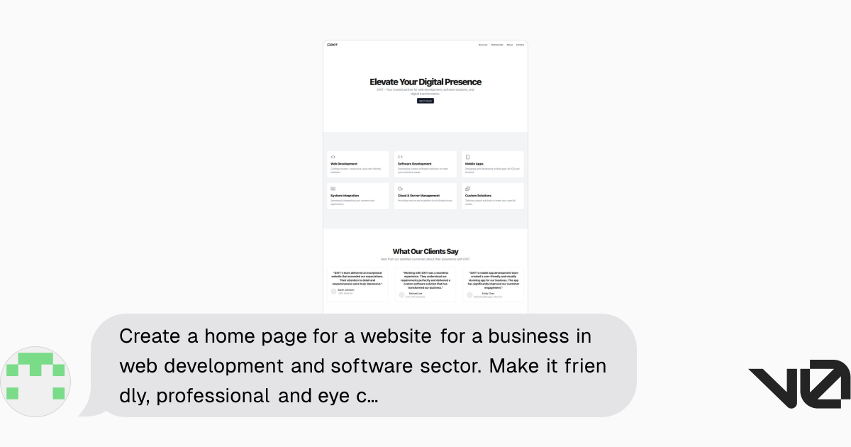 Create a home page for a website for a business in web development and ...