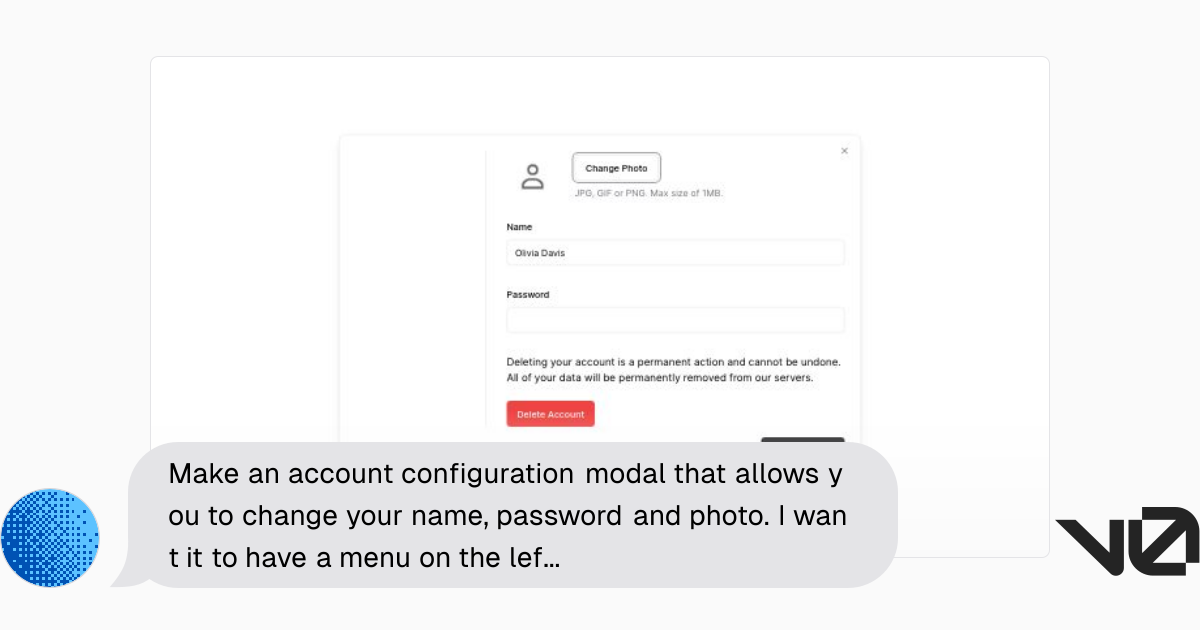 Make an account configuration modal that allows you to change your name ...