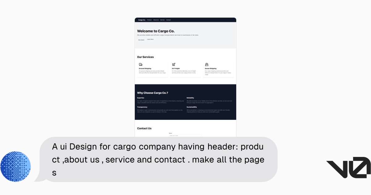 A ui Design for cargo company having header: product ,about us ...