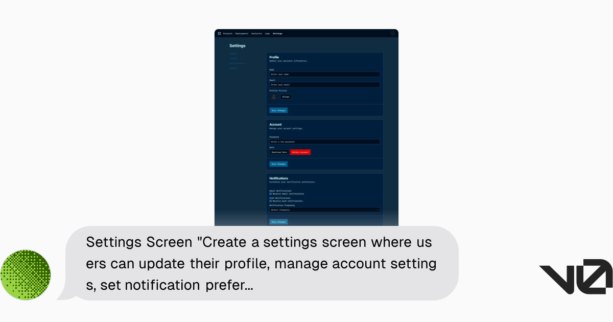 Settings Screen "Create a settings screen where users can update their ...