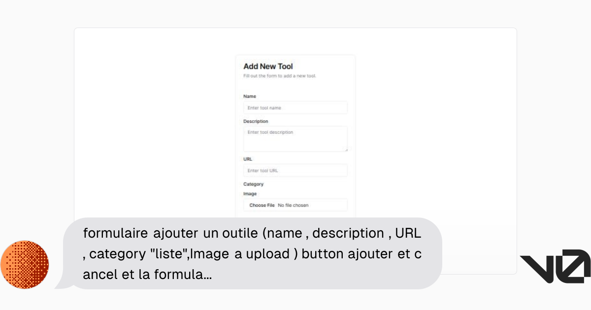 formulaire ajouter un outile (name , description , URL, category "liste ...