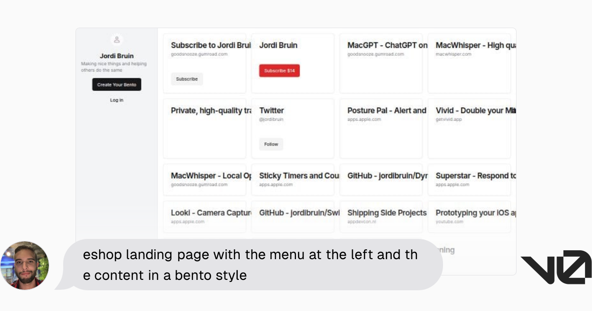 eshop landing page with the menu at the left and the content in a bento ...
