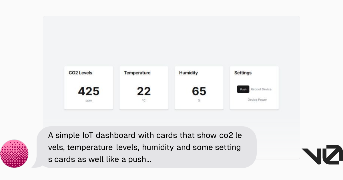 A simple IoT dashboard with cards that show co2 levels, temperature ...