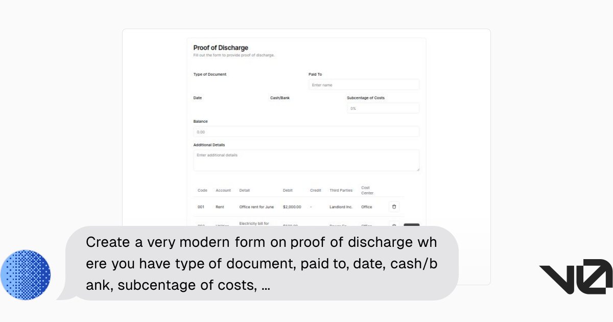 Create a very modern form on proof of discharge where you have type of ...